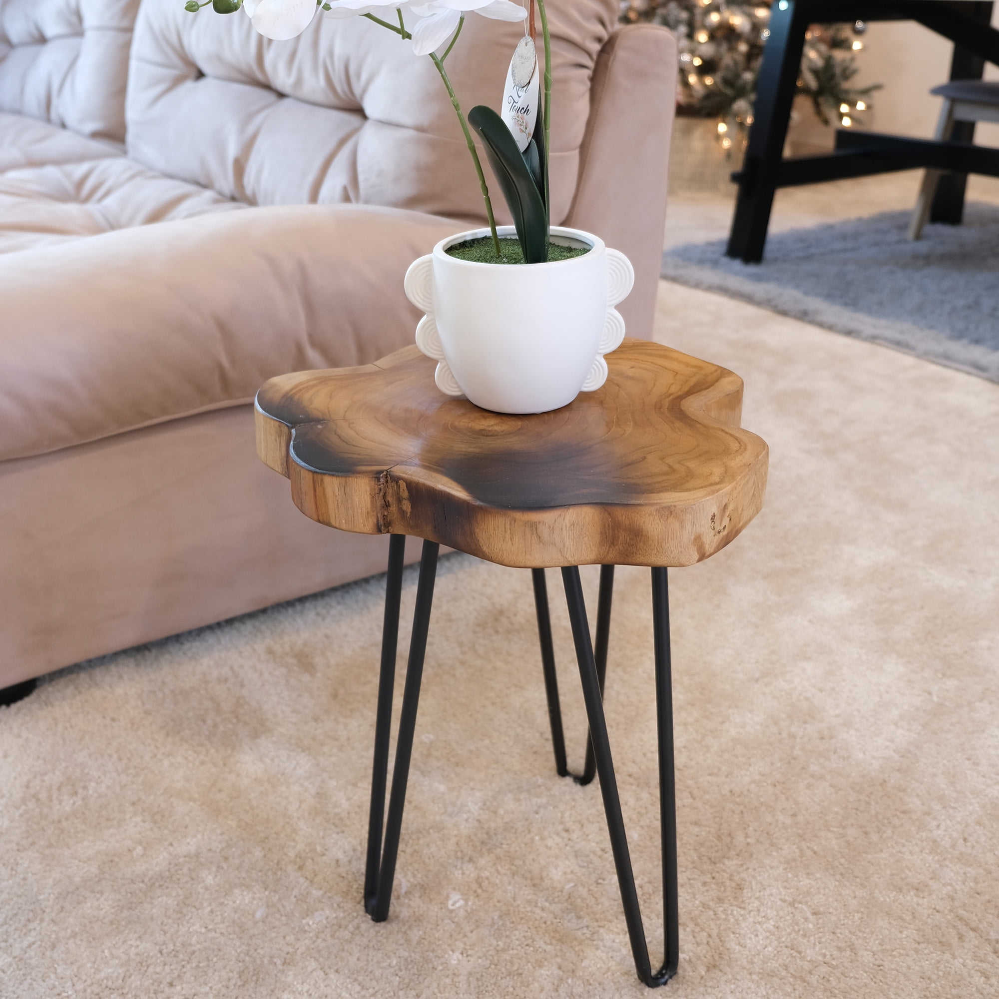 Greenage Teak Wood Natural Live Edge Flower Shaped Coffee Table, 21.6 ...