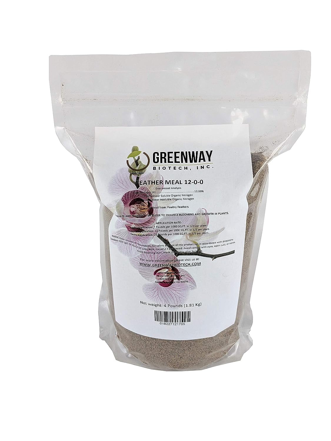 Greenaway Biotech Organic Feather Meal Fertilizer 12-0-0 Includes 12% ...