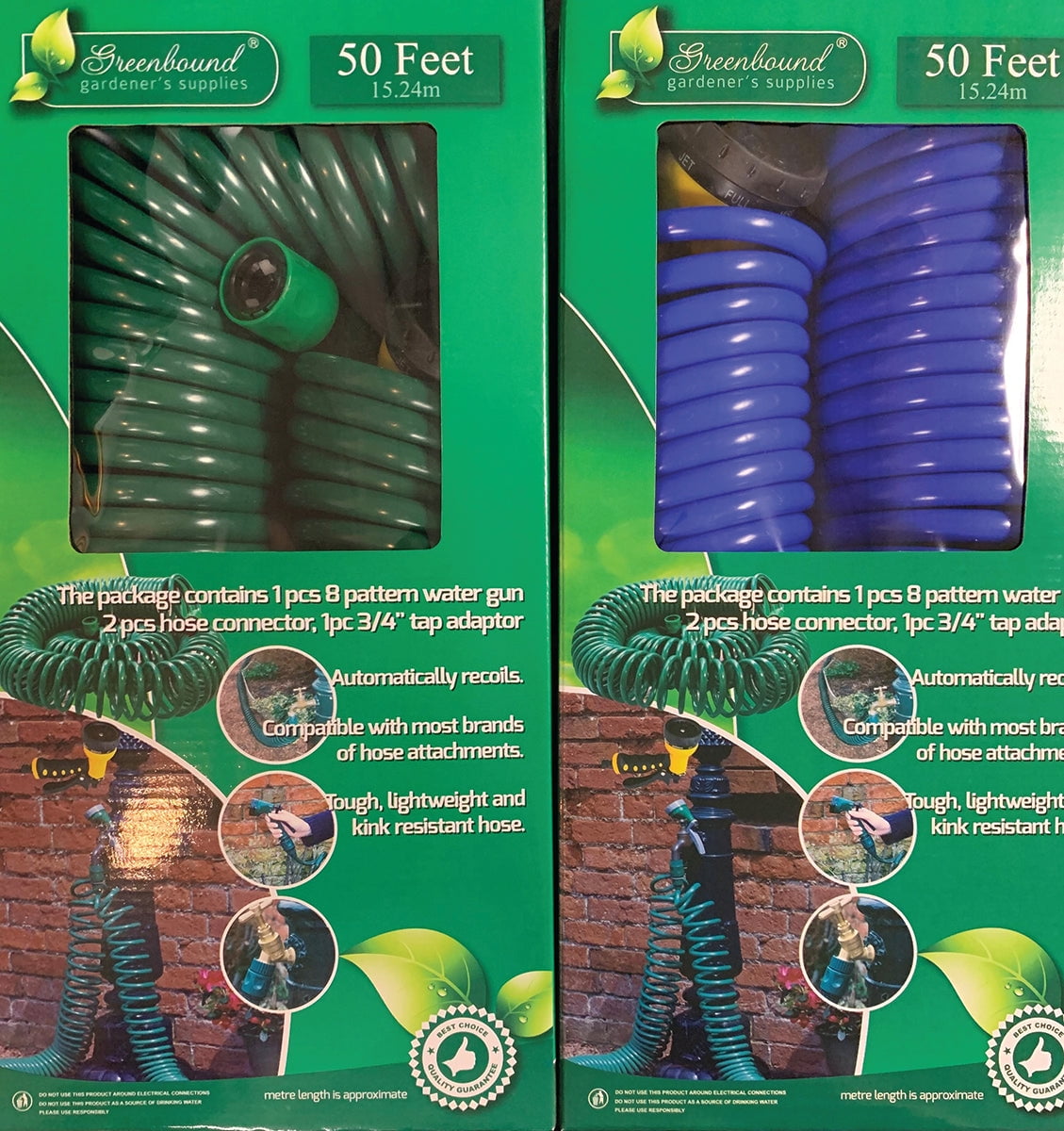 Greenbound Coiled Water Hose Kit 50' x 3/8" with 8 Pattern Sprayer ...