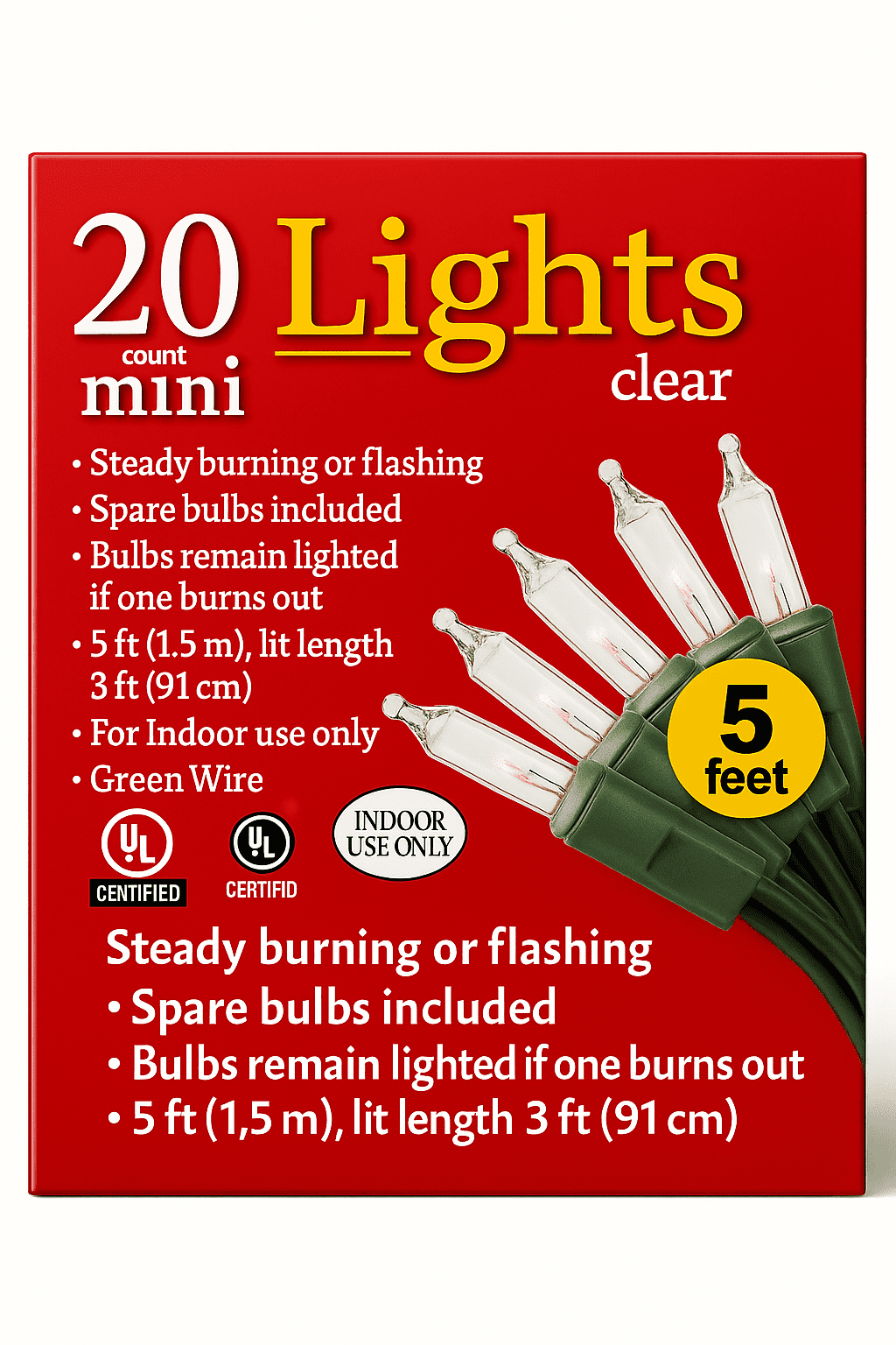 Greenbrier International 20-Count Mini Christmas Lights, Clear Indoor ...