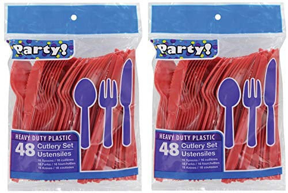 Greenbrier International Disposable Red Plastic Cutlery Set, 48-Piece ...