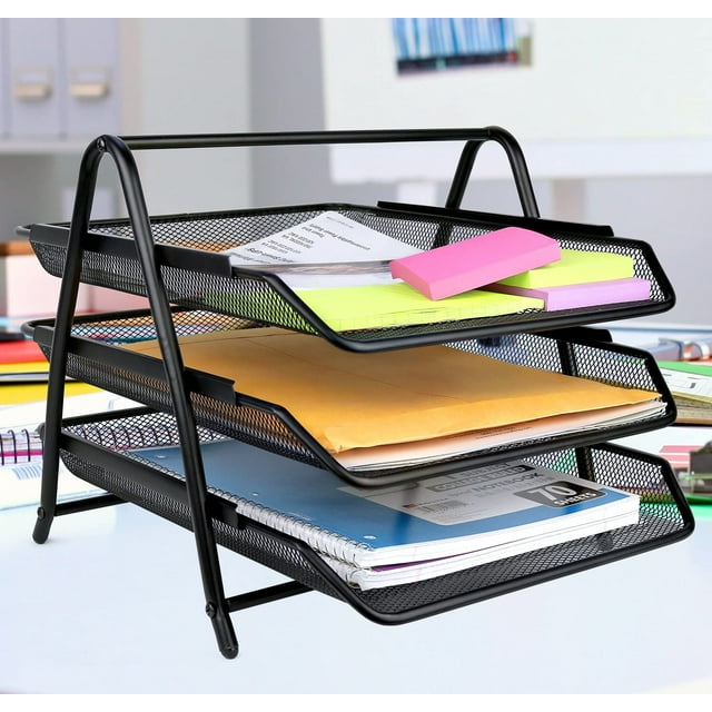 Greenco Black Mesh 3 Tier Document, Letter Tray, Desk Organizer ...