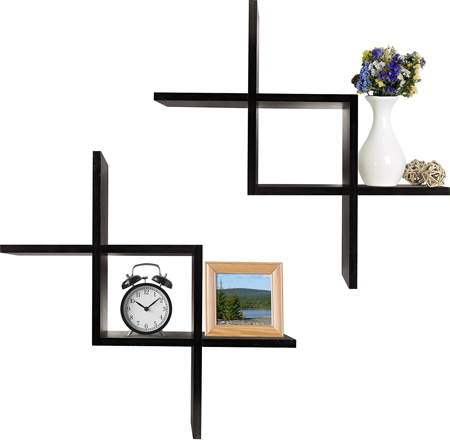 Greenco Criss Cross Intersecting Wall Mounted Floating Shelves ...