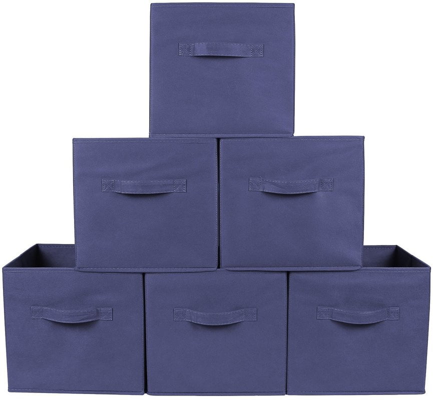 Greenco Foldable Fabric Storage Cubes Non-Woven Fabric | Navy Blue Cube ...