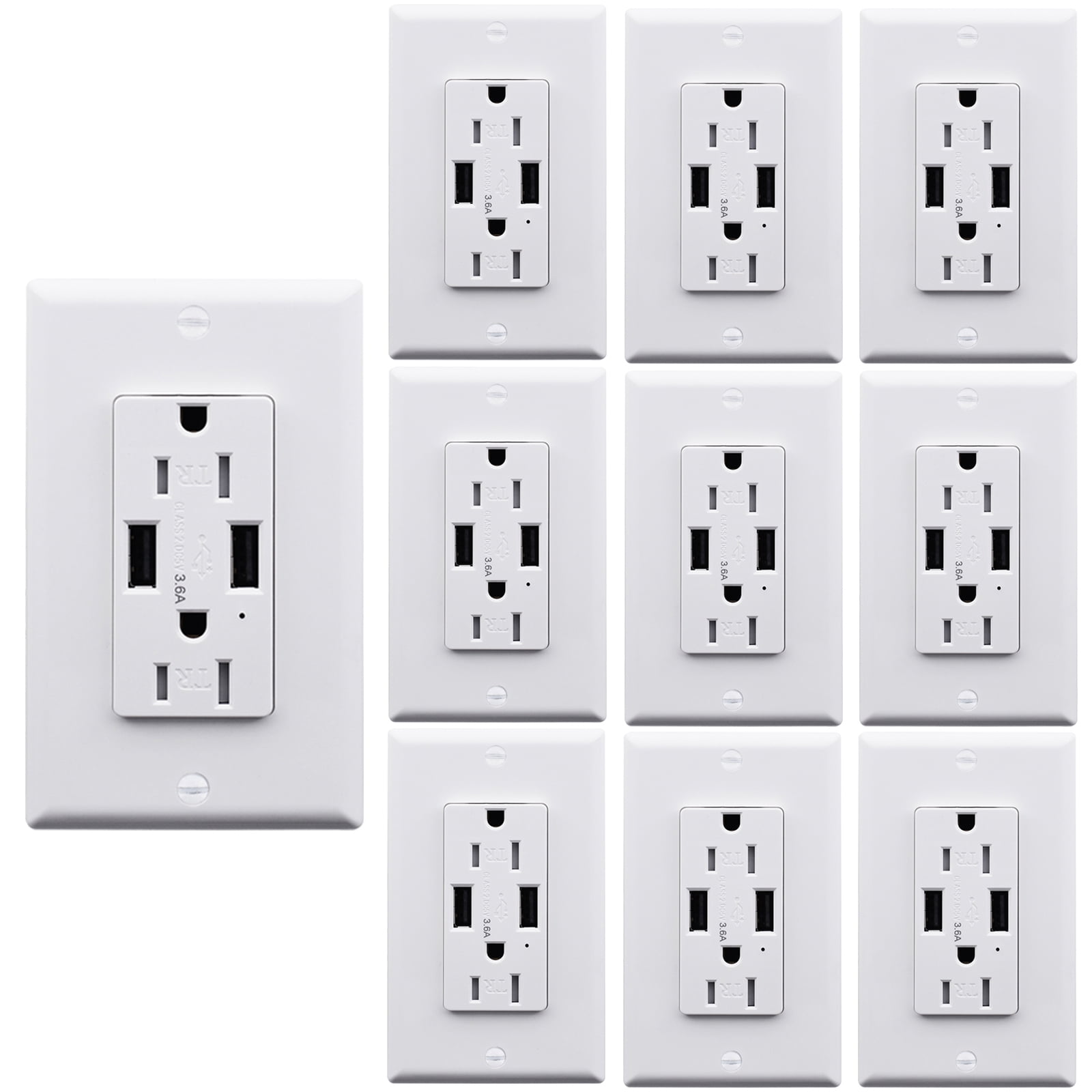 Greencycle 3.6A 2-Port USB Wall Outlet, 15 Amp Tamper Resistant ...