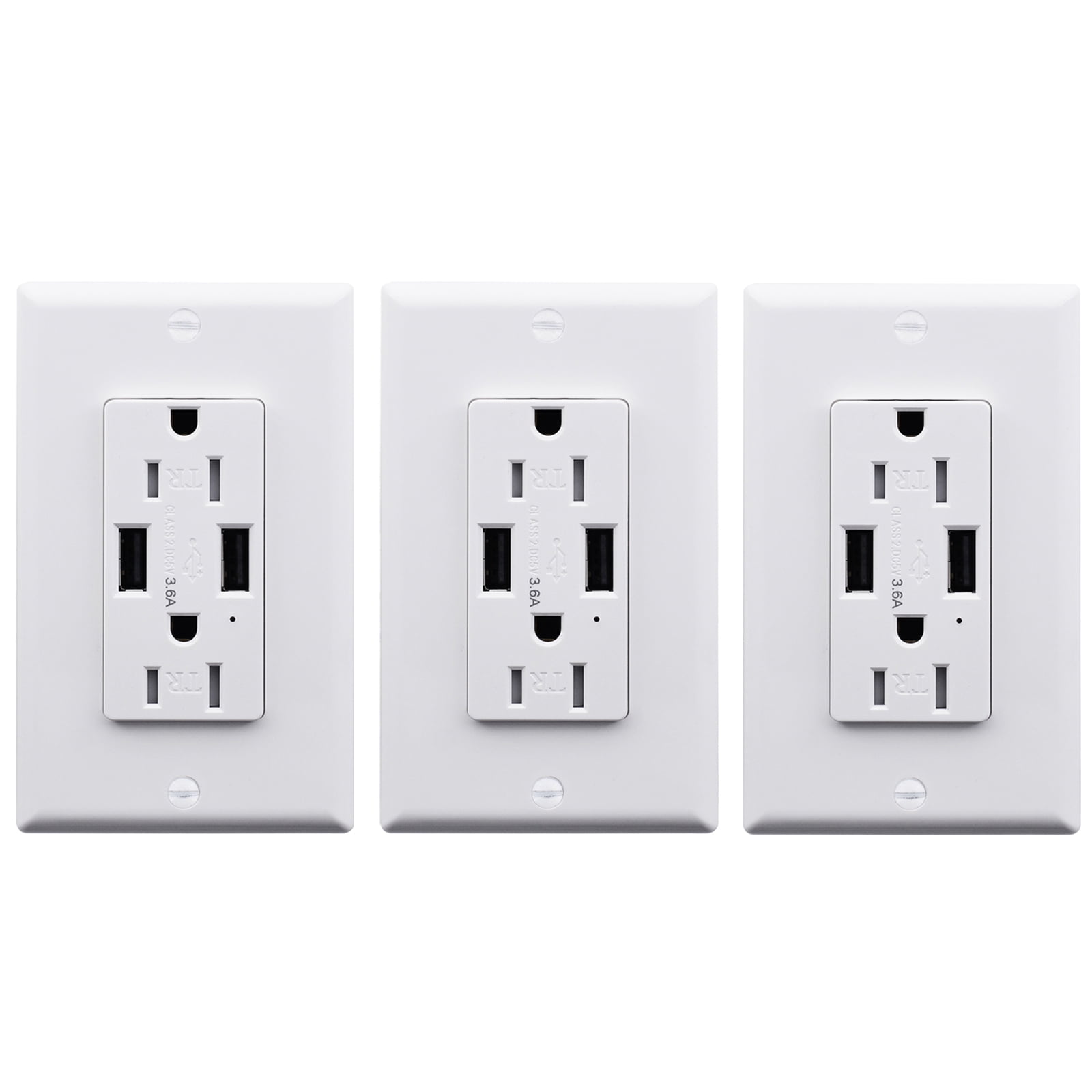 Greencycle 3.6A 2-Port USB Wall Outlet, 15 Amp Tamper Resistant ...
