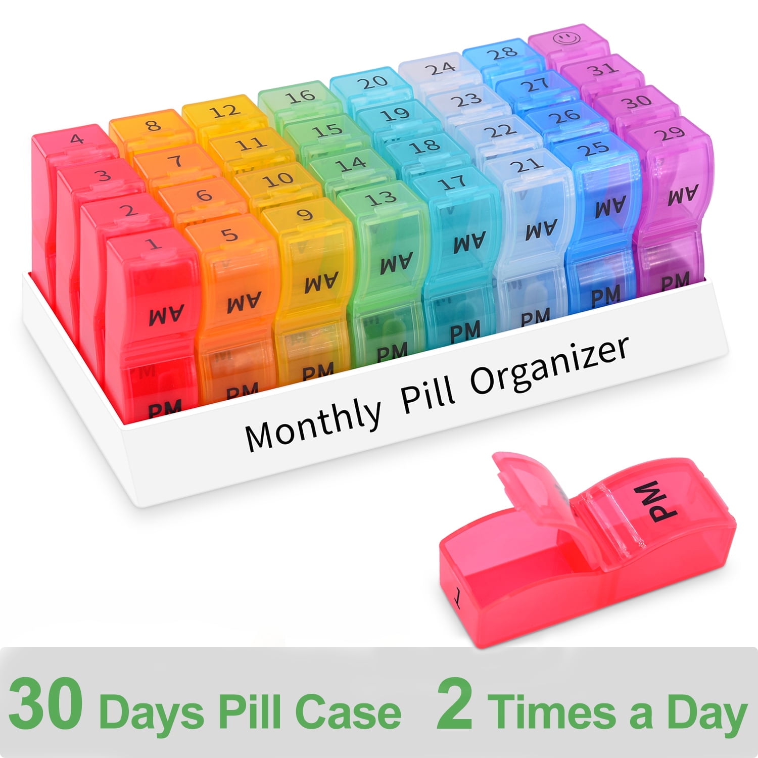 GreenCycle 30 Day Pill Organizer, AM PM Monthly Pill Case, BPA-Free ...
