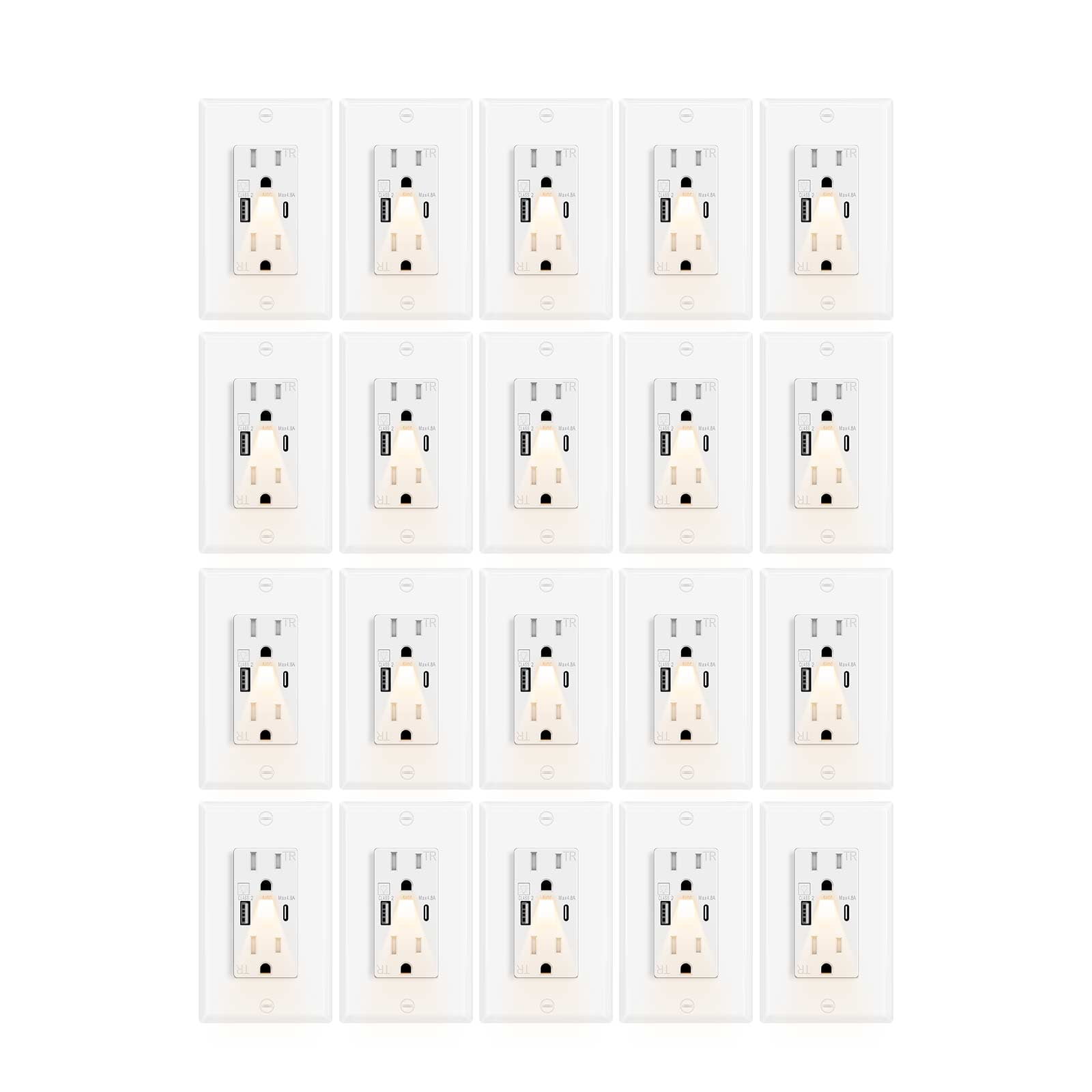 Greencycle Outlet With Built in Light And USB C,20PK 15Amp High Speed ...