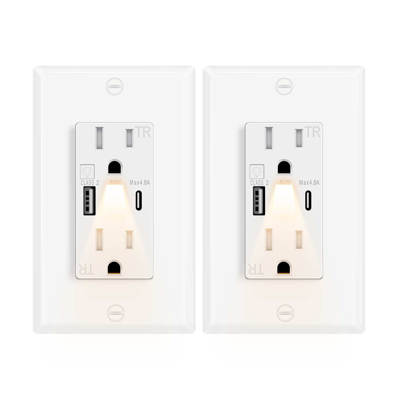 Greencycle Outlet With Built in Light And USB C,2PK 15Amp High Speed ...