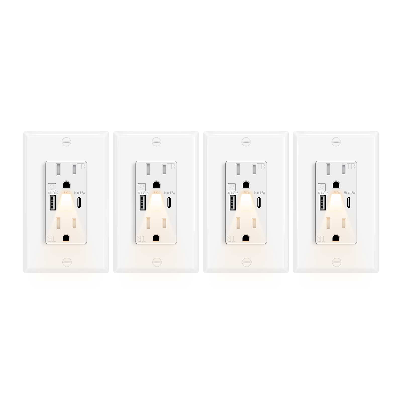 Greencycle Outlet With Built in Light And USB C,4PK 15Amp High Speed ...