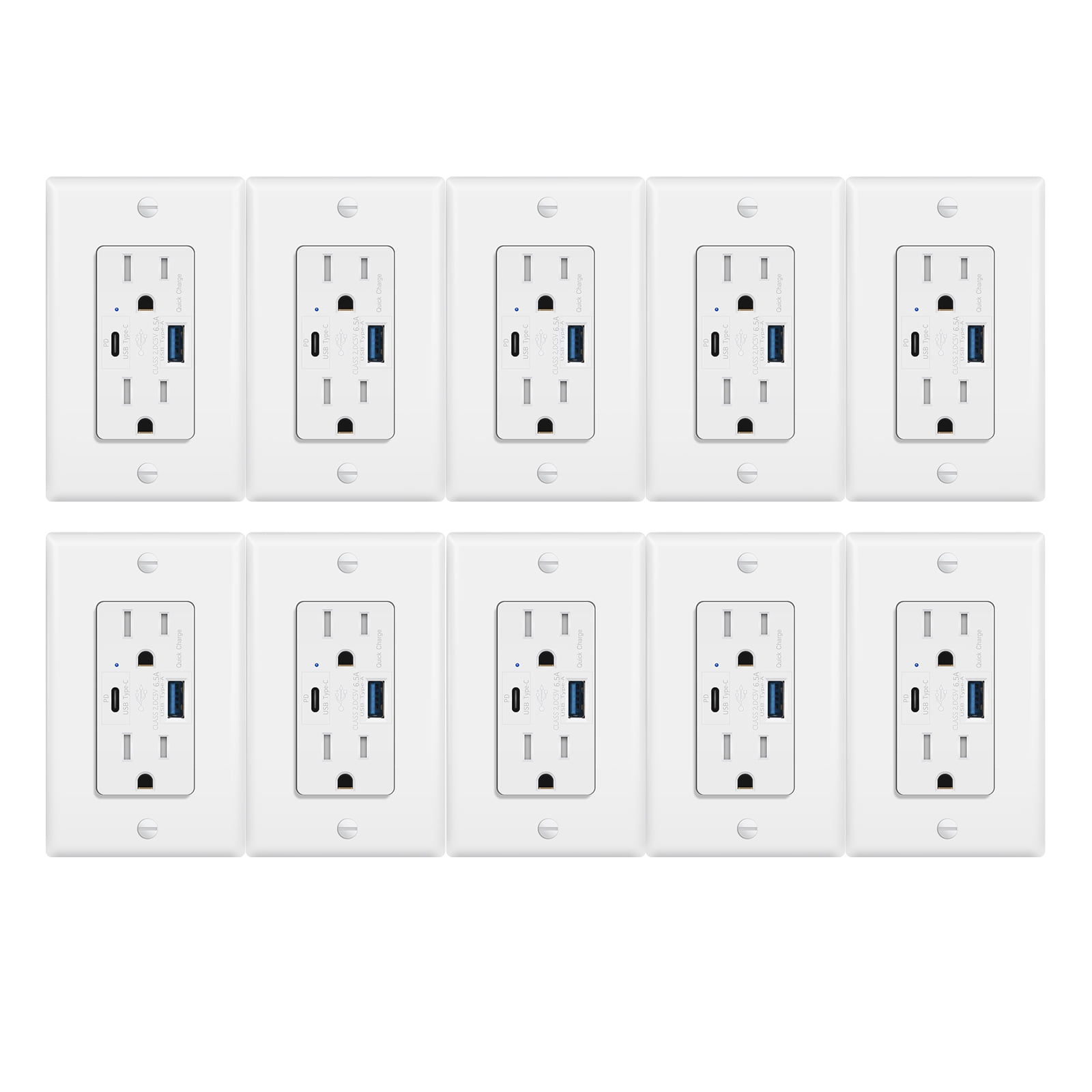 Greencycle USB C Wall Outlet PD3.0 65W GaN,10PK Type C Outlet Fast ...