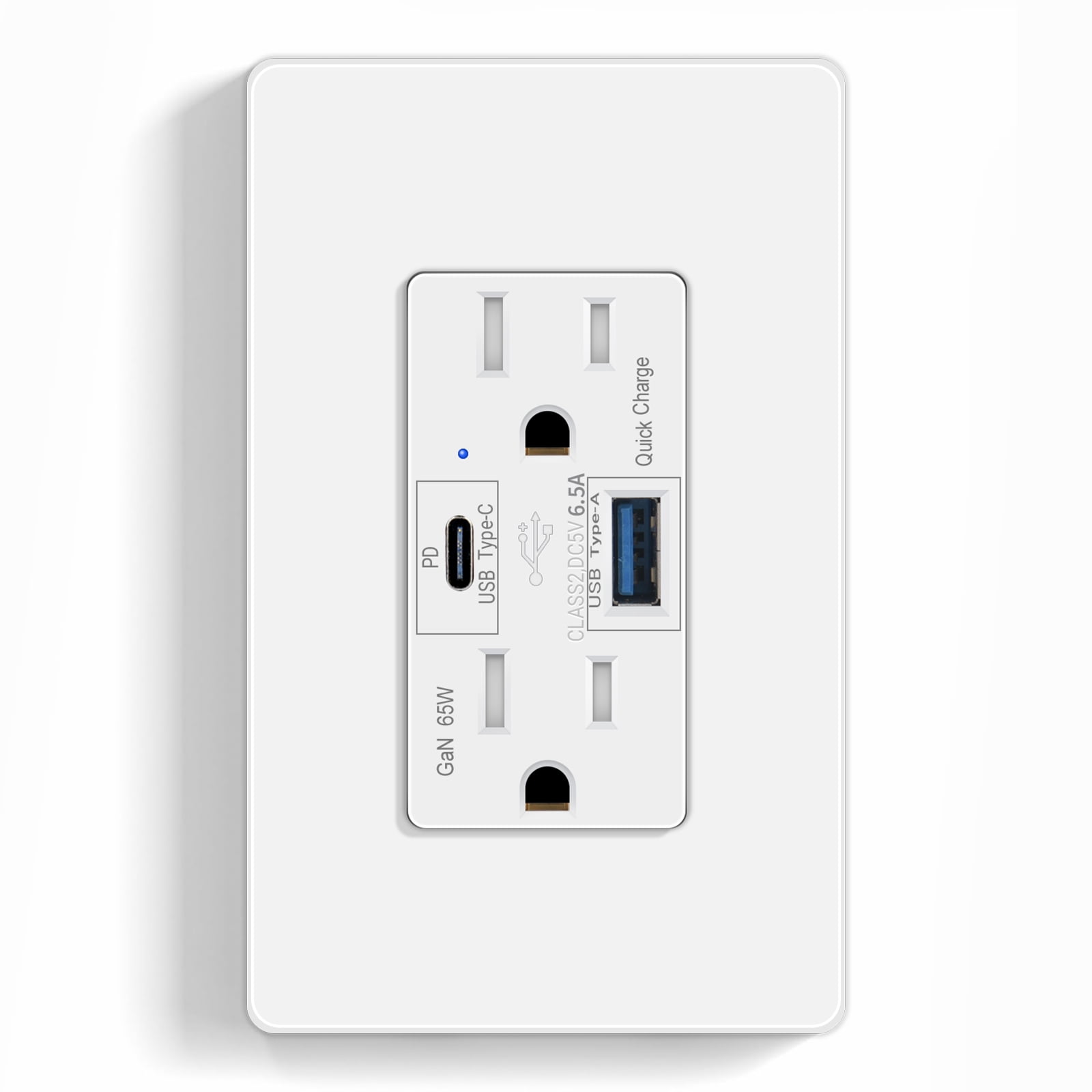 Greencycle USB C Wall Outlet PD3.0 65W GaN,1PK Type C Outlet Fast ...