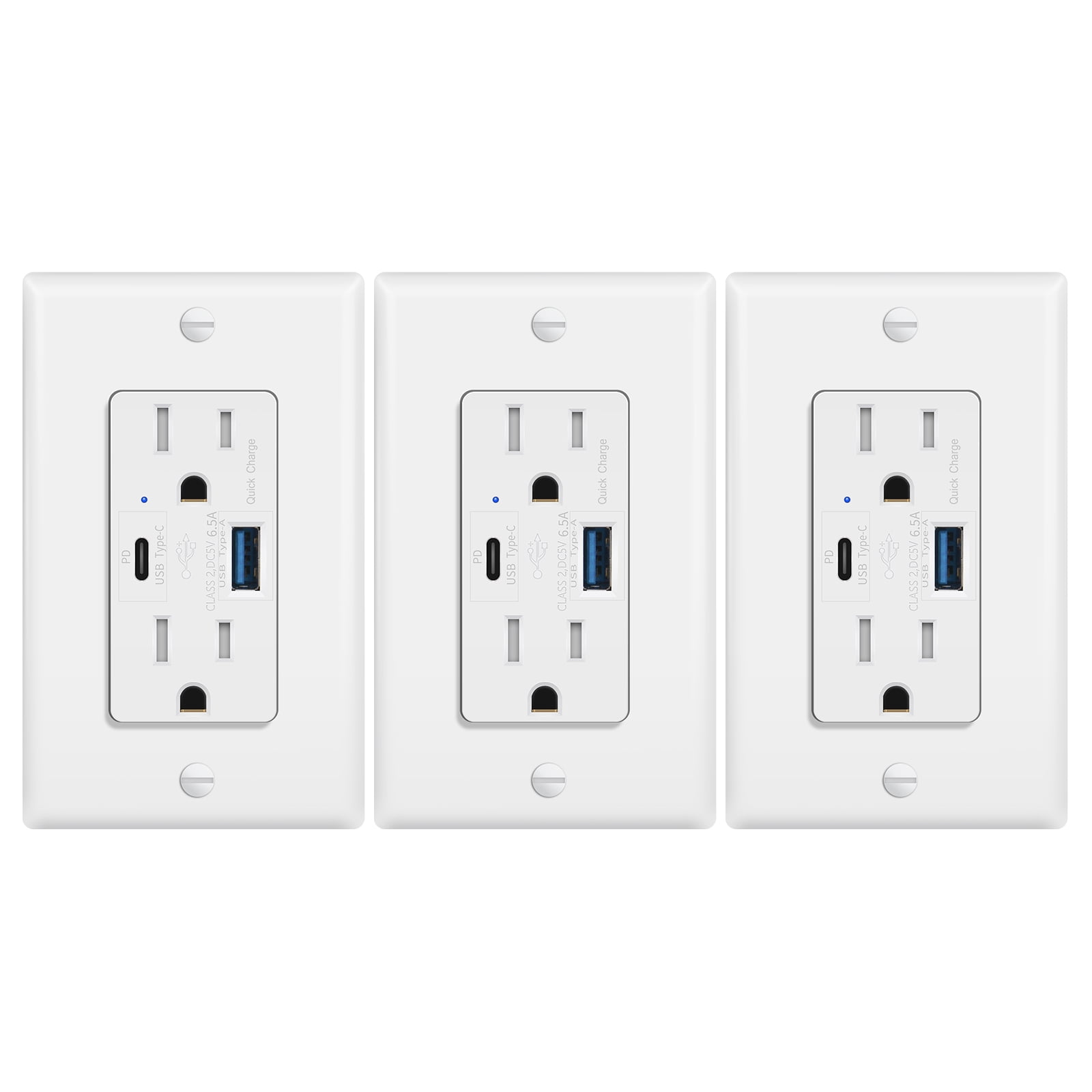 Greencycle USB C Wall Outlet PD3.0 65W GaN,3PK Type C Outlet Fast ...