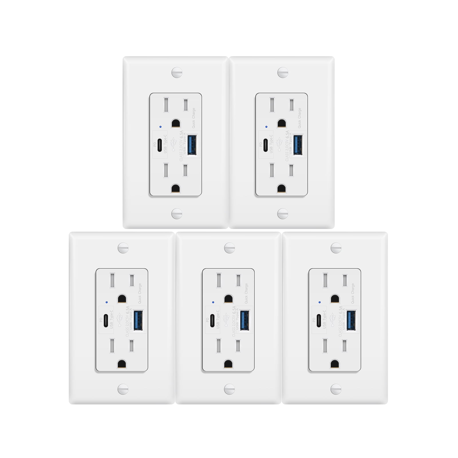 Greencycle USB C Wall Outlet PD3.0 65W GaN,5PK Type C Outlet Fast ...