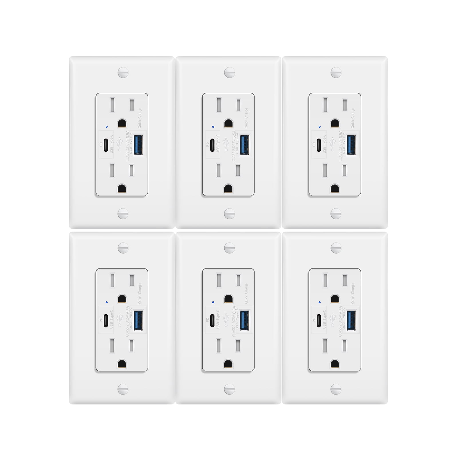 Greencycle USB C Wall Outlet PD3.0 65W GaN,6PK Type C Outlet Fast ...