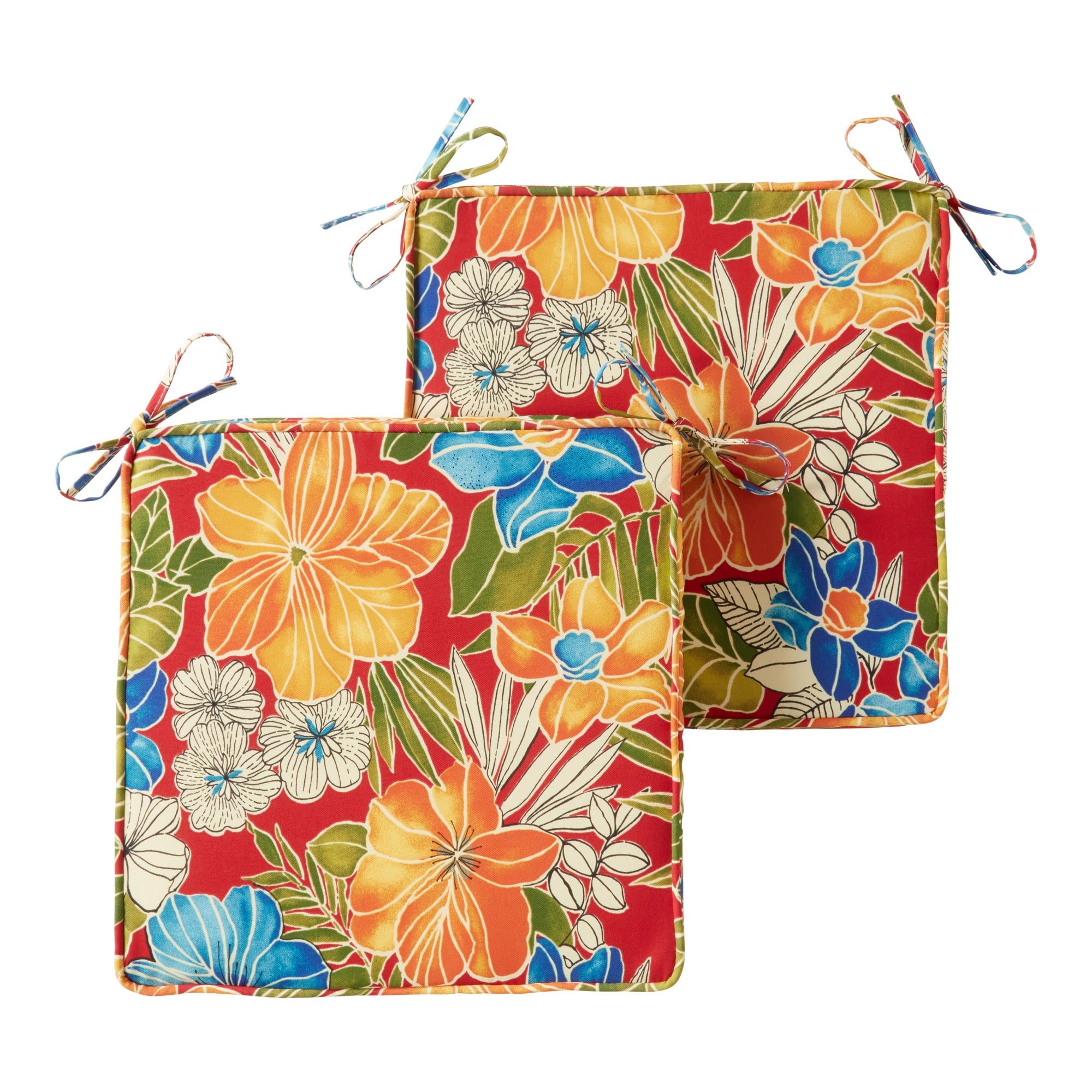 Greendale Home Fashions Aloha Red Outdoor Chair Pads, 18 x 18 in, Set ...