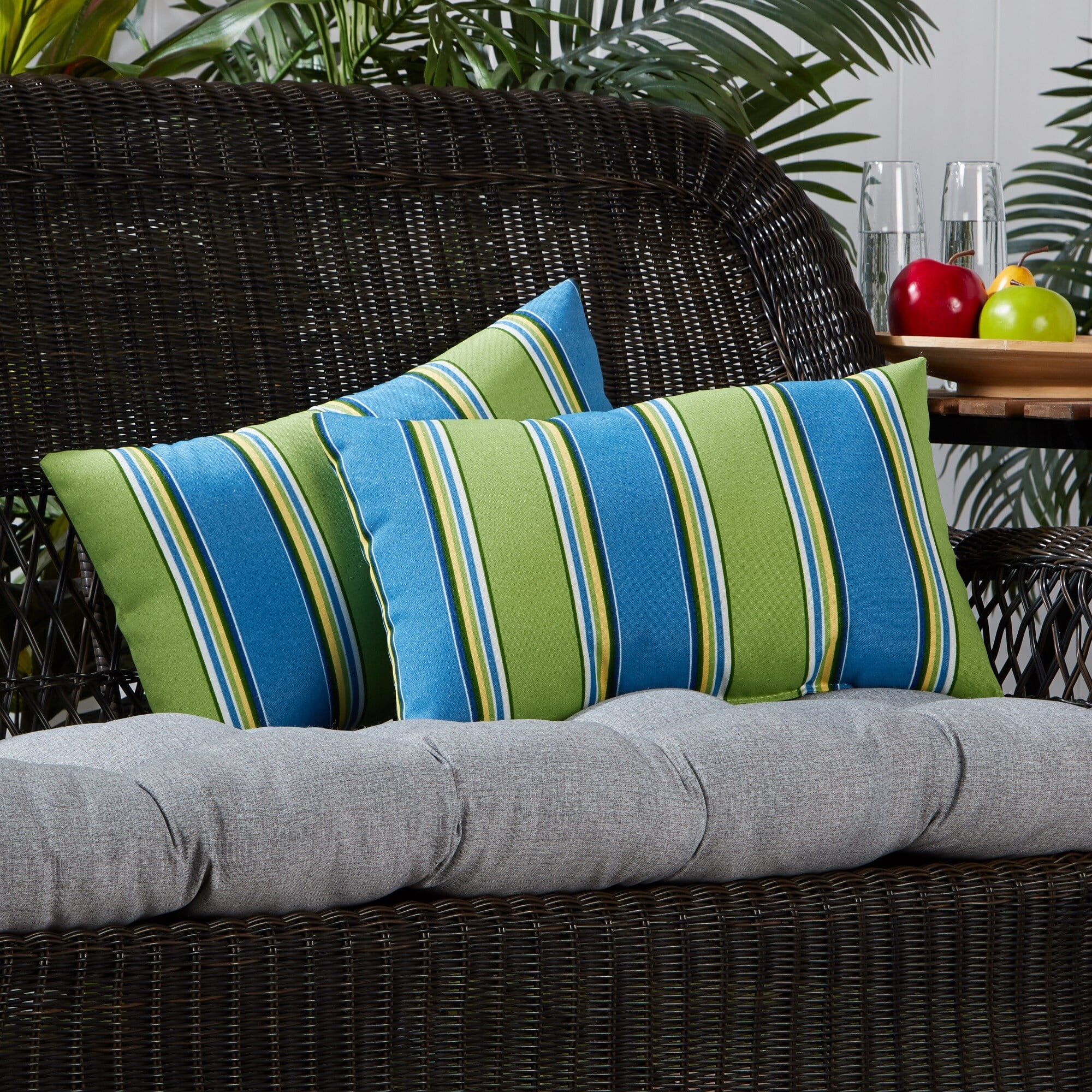 Greendale Home Fashions Cayman Stripe 19x12-inch Outdoor Lumbar Pillows ...