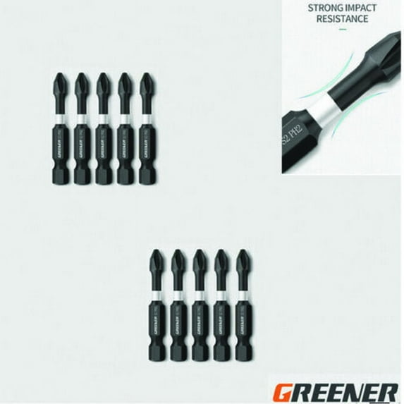 Greener 10x 2" Phillips Ph2 #2 Power Impact Bit Industrial magnetic 1/4 ...