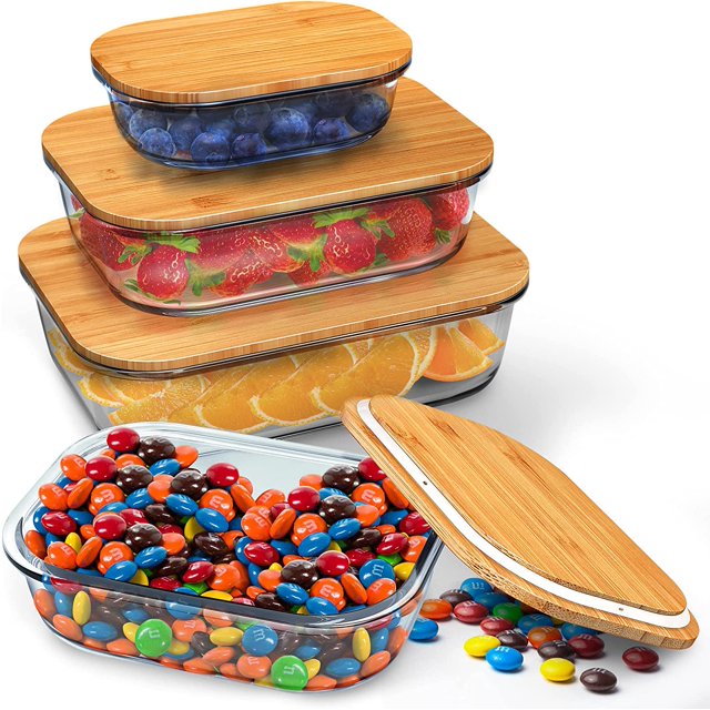 Greener Chef Glass Containers with Bamboo Lids 4 Pc Set - Ecofriendly ...