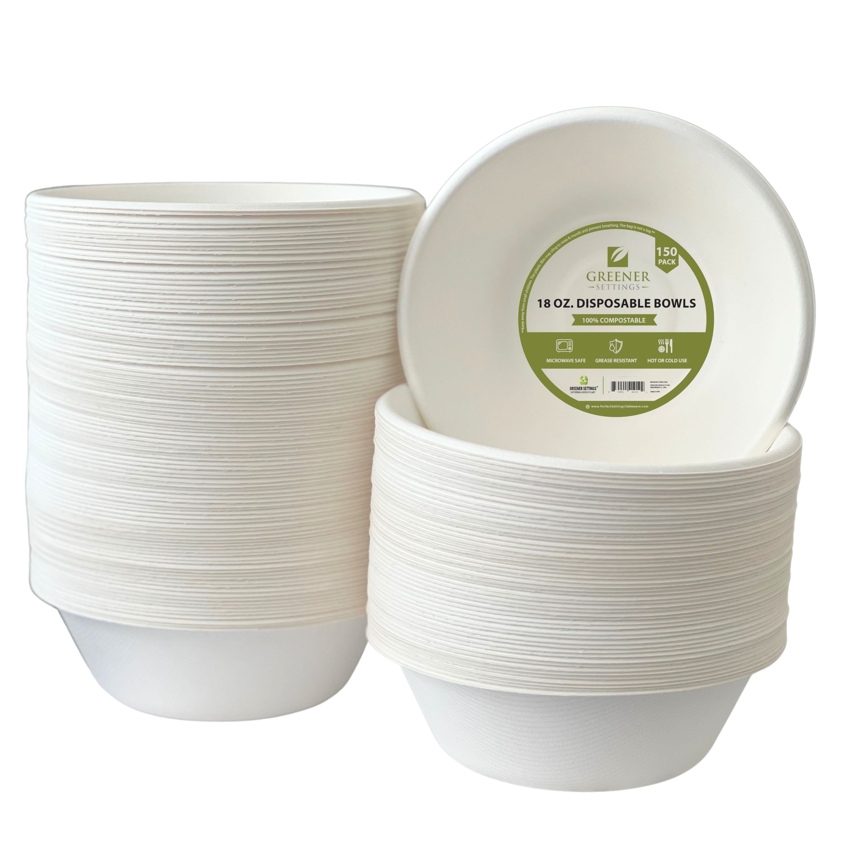 Greener Settings 150-Pack Compostable 18 oz Bowls – Eco-Friendly ...