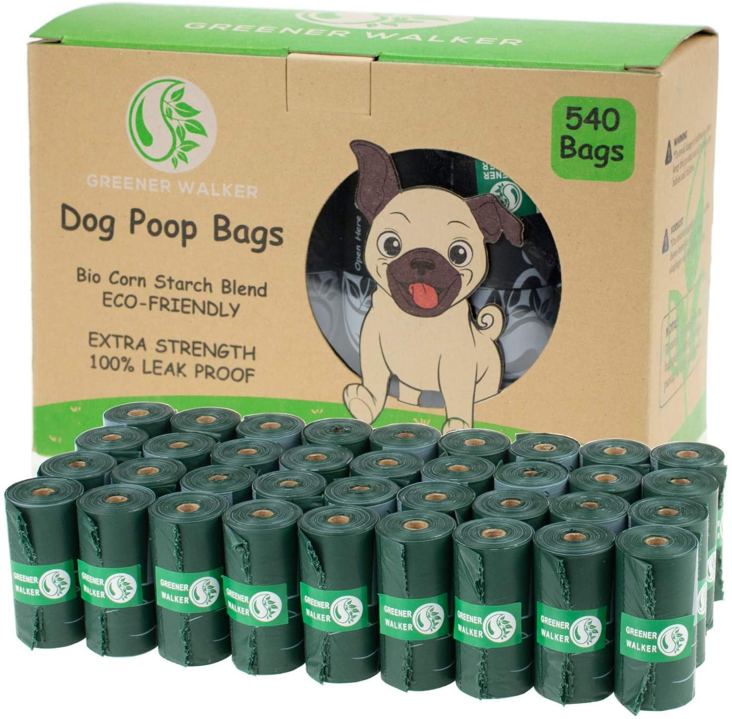 Greener Walker Eco Dispenser, 540 Biodegradable Doggie Poop Bags, 36 ...