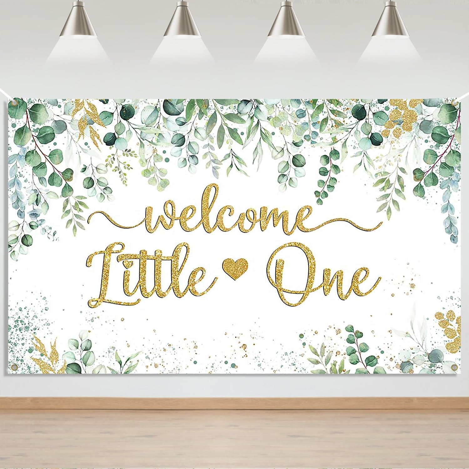 Greenery Baby Shower Backdrop Banner Welcome Little One Neutral Baby Shower Decorations ...