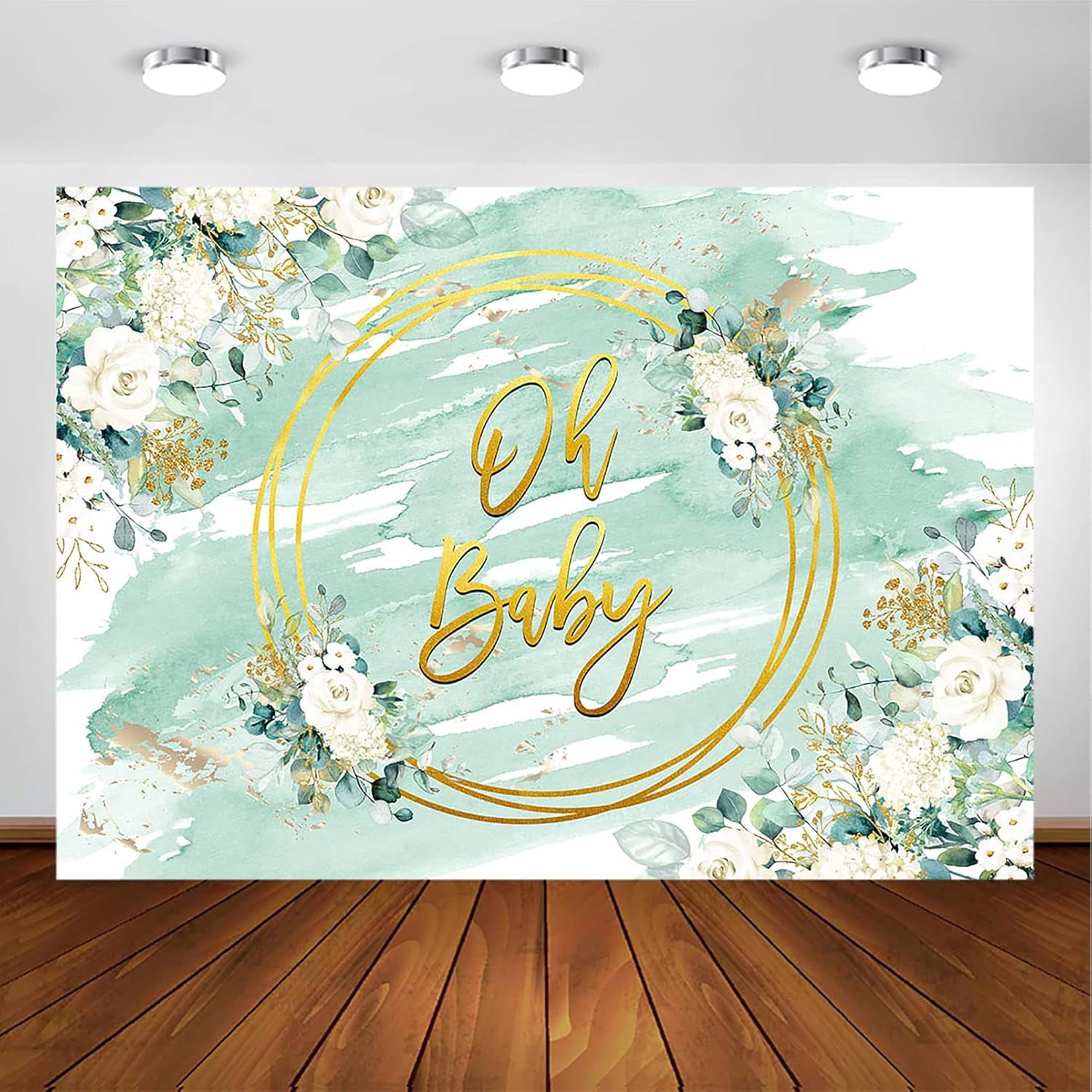 Greenery Baby Shower Backdrop for Girl White Floral and Green Leaves ...