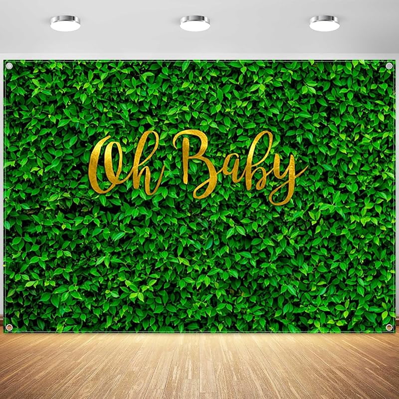 Greenery Baby Shower Backdrop Gold Oh Baby on Green Leaves Photography ...