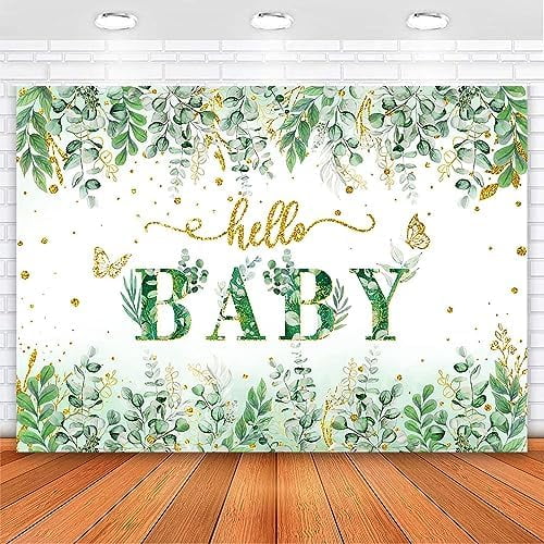 Greenery Baby Shower Banner Hello Baby Baby Shower Backdrop Sage Green ...