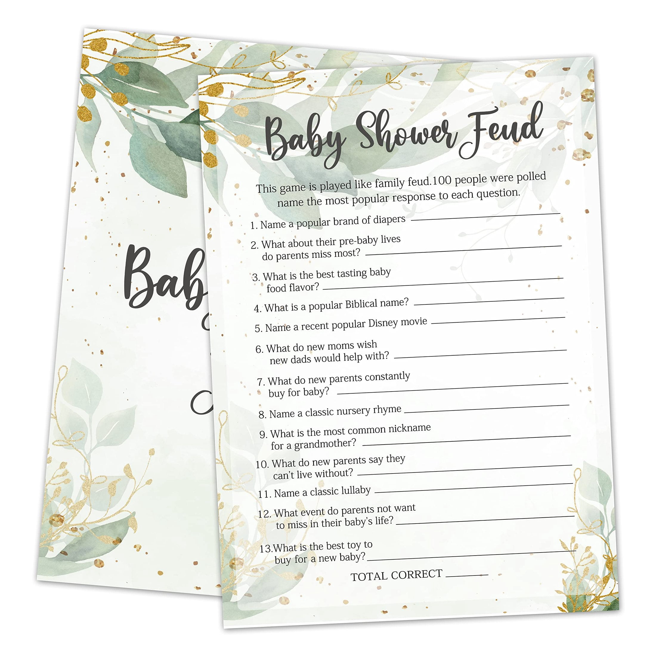 Greenery Baby Shower Feud Game Set - 30 Engaging Cards for Gender ...