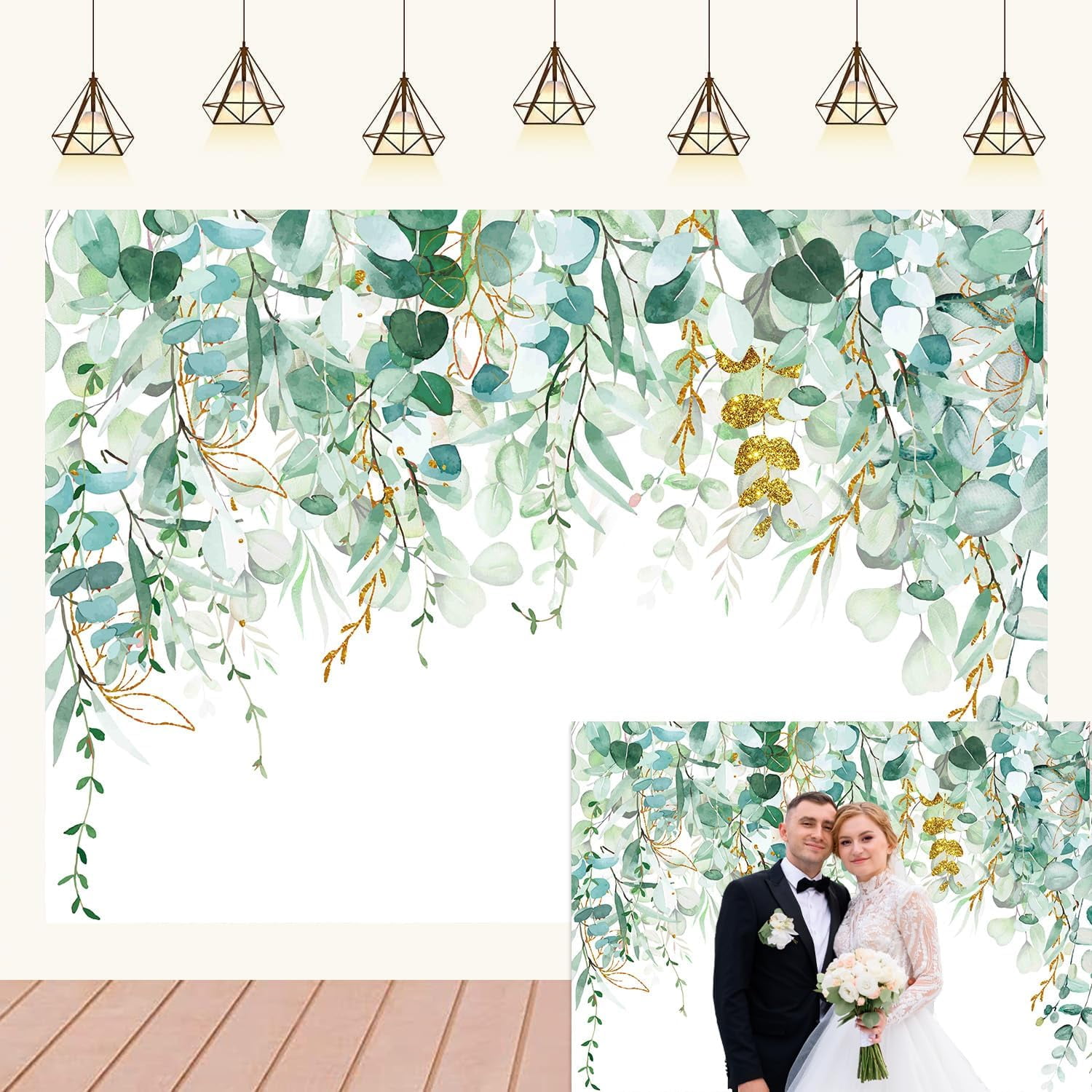 Greenery Backdrop for Wedding Gold and Green Eucalyptus Leaves Photo ...