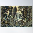 Greenery Birds Trees In Woodland Landscape Blue Green Floral Poster ...