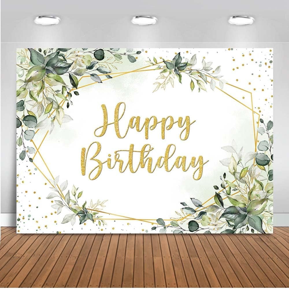 Greenery Birthday Backdrop Eucalyptus Green Leaves Neutral Happy ...