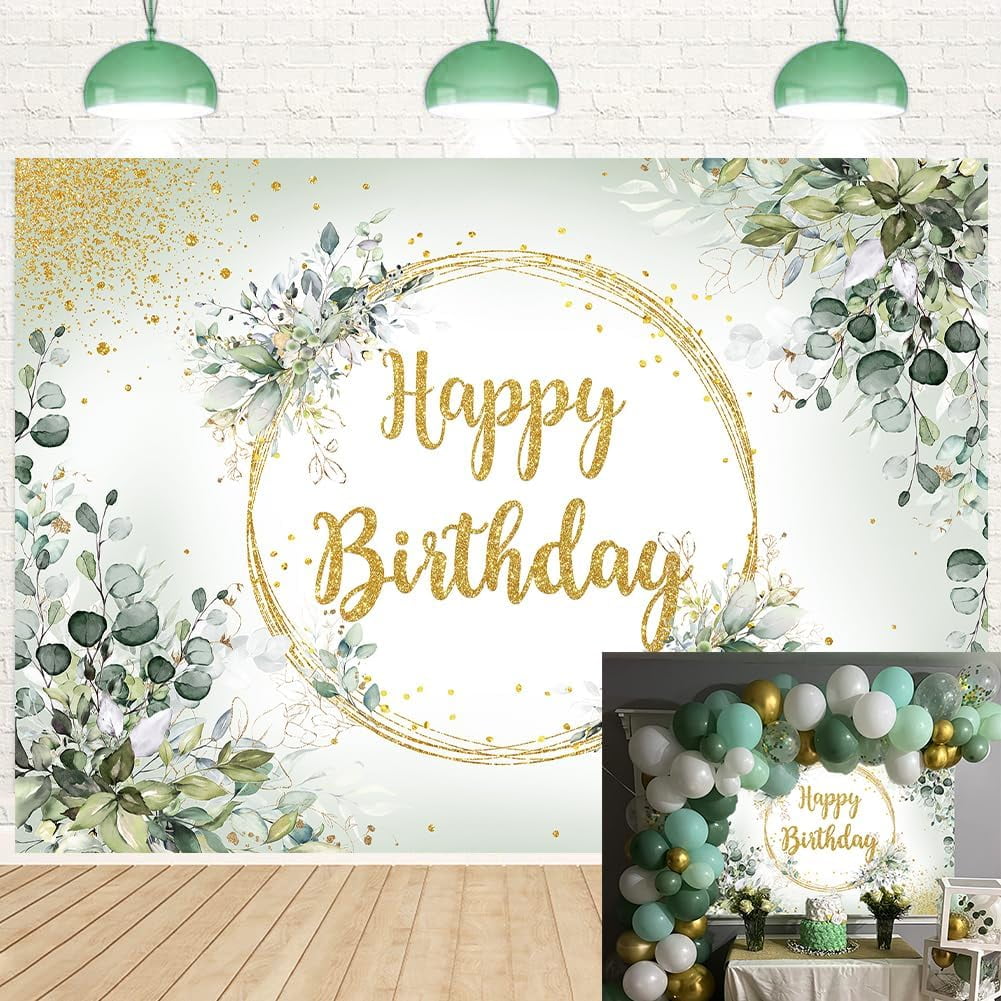 Greenery Birthday Backdrop Sage Green Eucalyptus Leaf Birthday ...