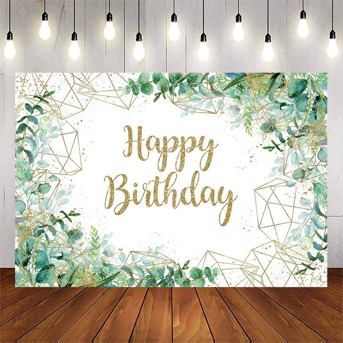 Greenery Birthday Backdrop Sage Green Eucalyptus Leaves Happy Birthday ...