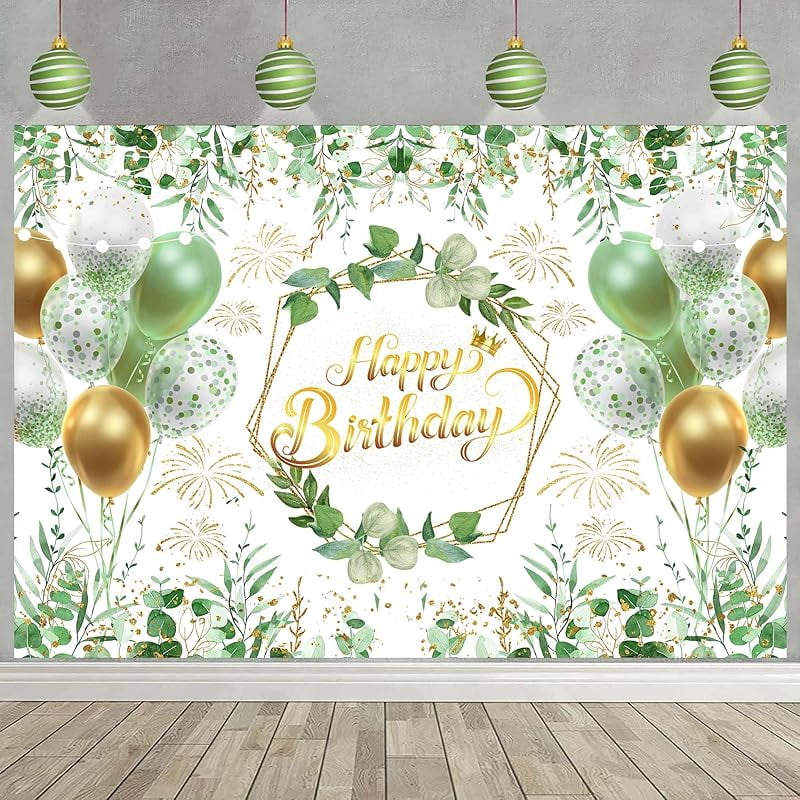 Greenery Birthday Backdrop Sage Green Party Decorations Happy Birthday ...