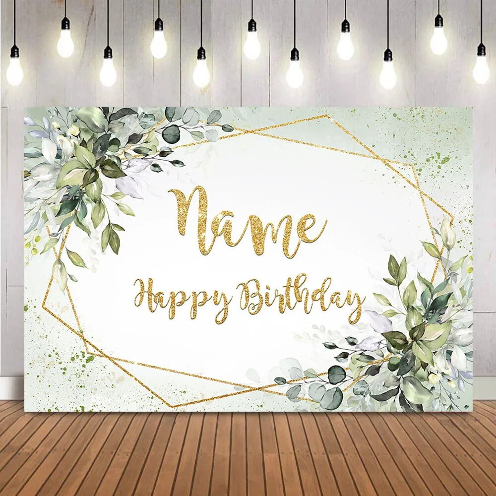 Greenery Birthday Backdrop for Photography Name Customize DIY Happy Birthday Party Decoration ...