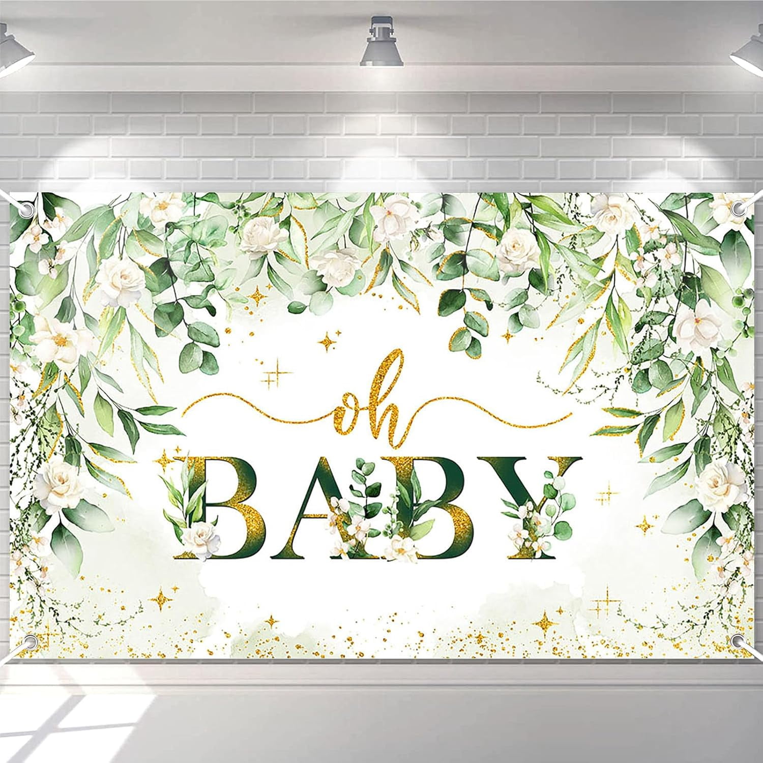 Greenery Boy Baby Shower Decorations Banner Floral Green Sage Oh Baby ...