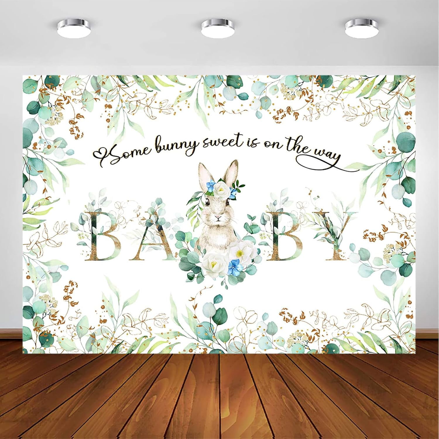 Greenery Bunny Baby Shower Backdrop Easter Some Bunny Baby Shower Decorations Photography ...