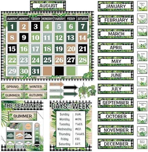 Greenery Calendar Bulletin Board Set for Classroom Decoration Boho ...
