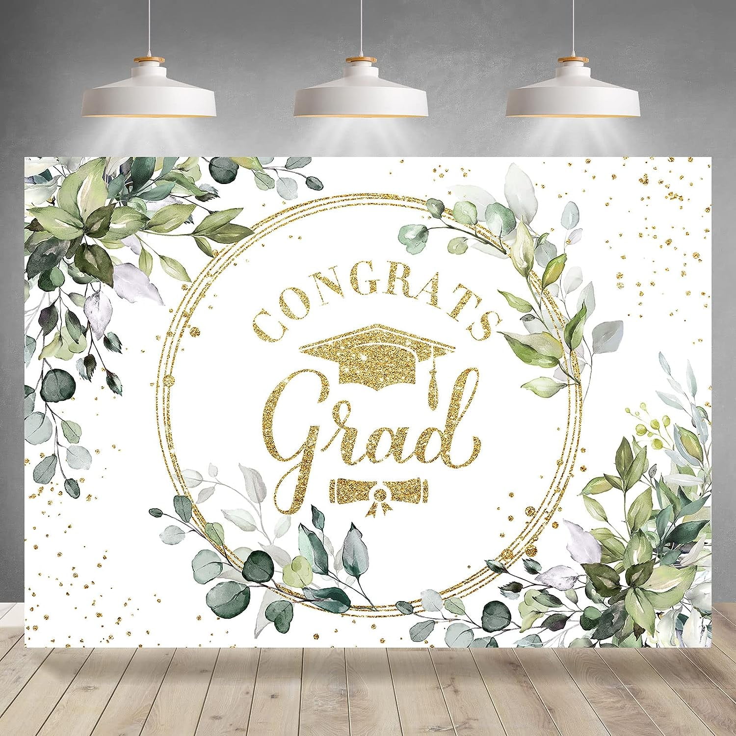 Greenery Congrats Grad Backdrop Graduation Class of 2025 Green Leaves ...