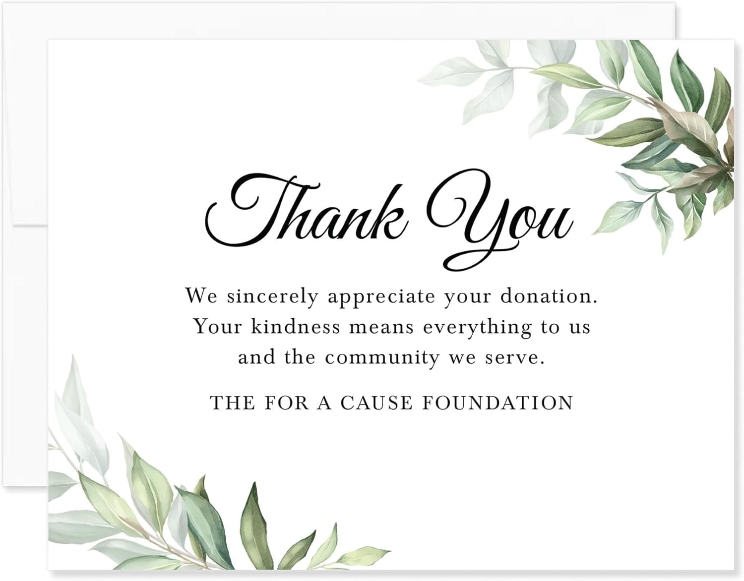 Greenery Donation Thank You Cards with Envelopes, 5.5x4.25 Flat Thank ...