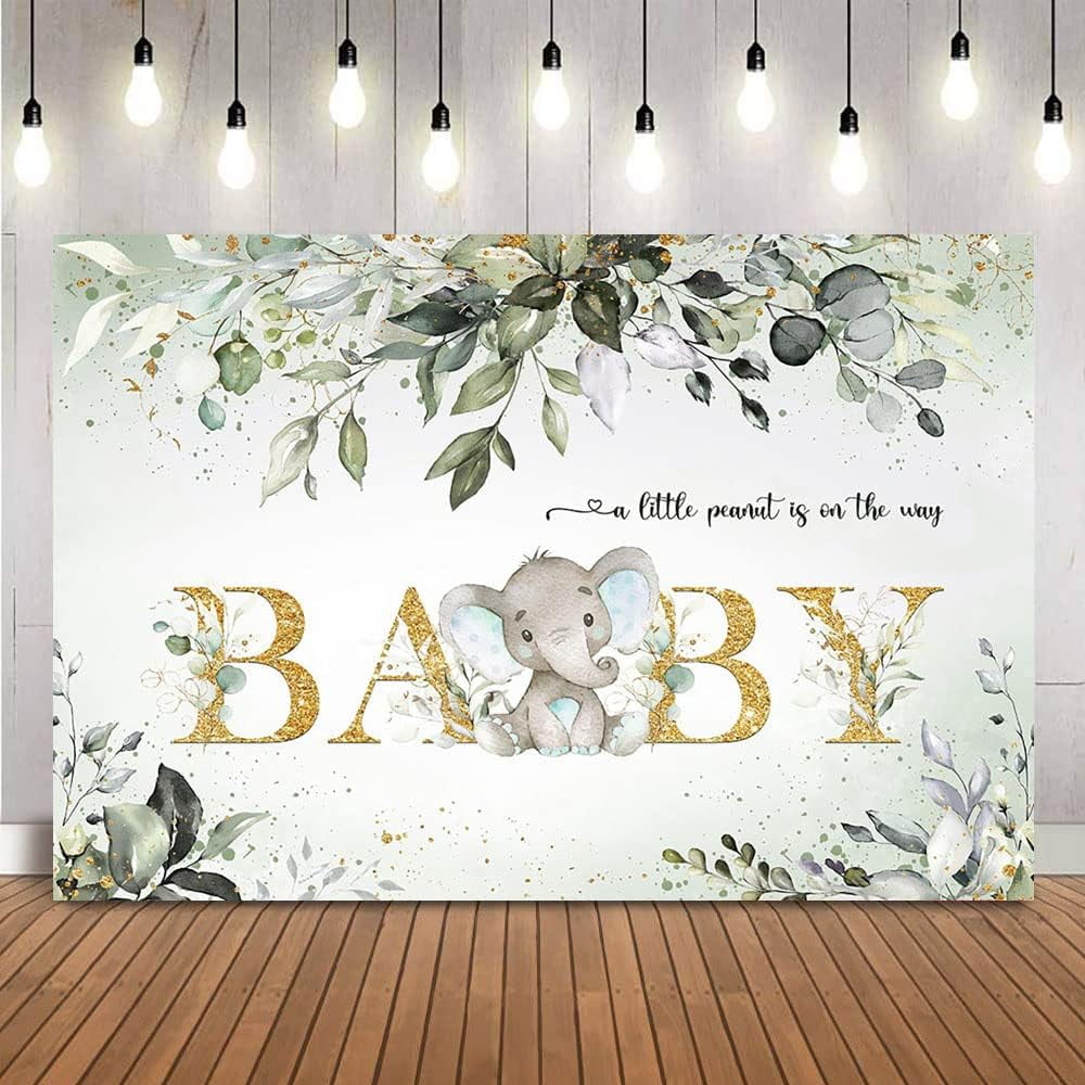 Greenery Elephant Backdrop for Baby Shower Party A Little Peanut is on ...