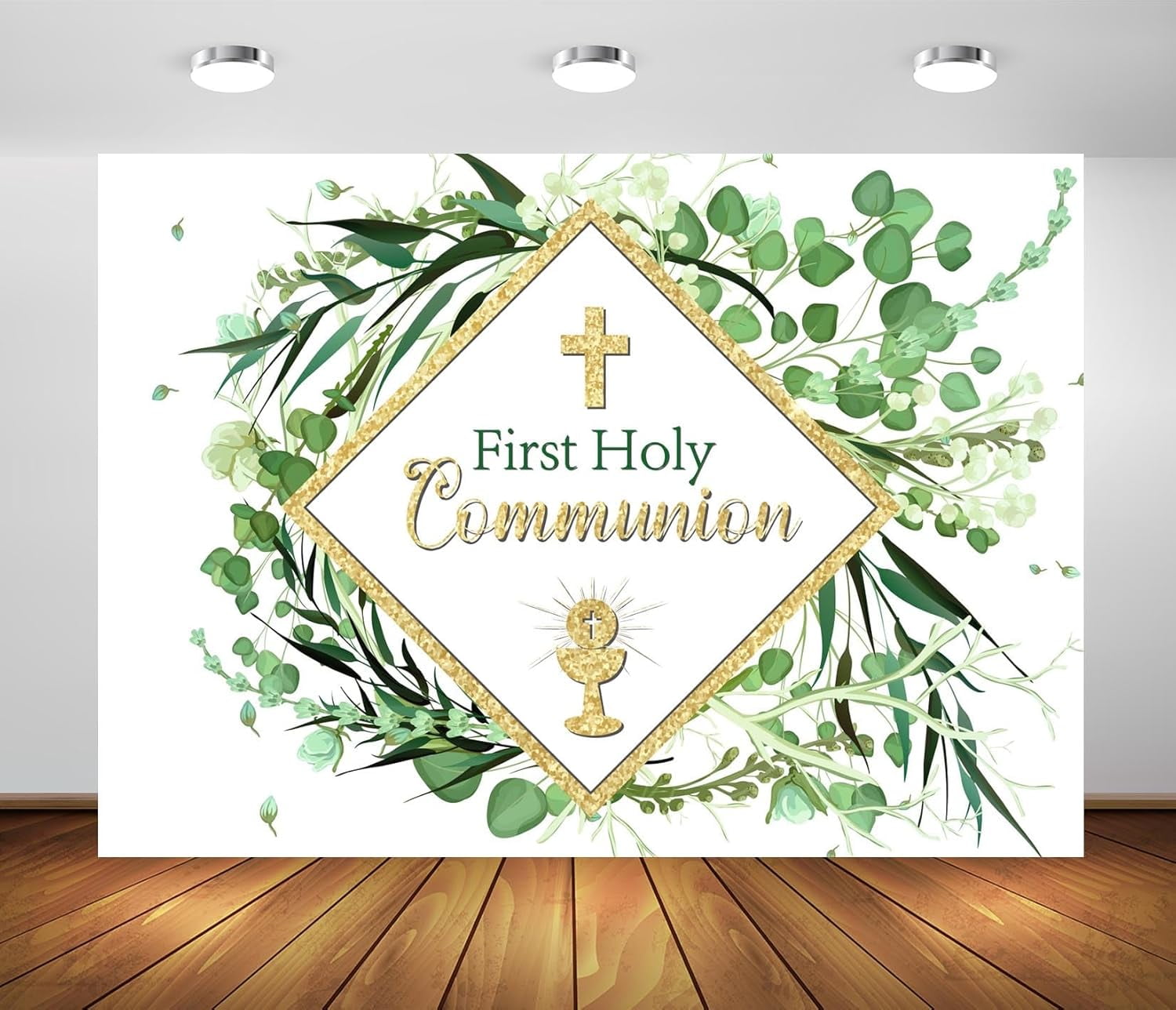 Greenery First Holy Communion Backdrop Green Leaves Holy Communion God ...