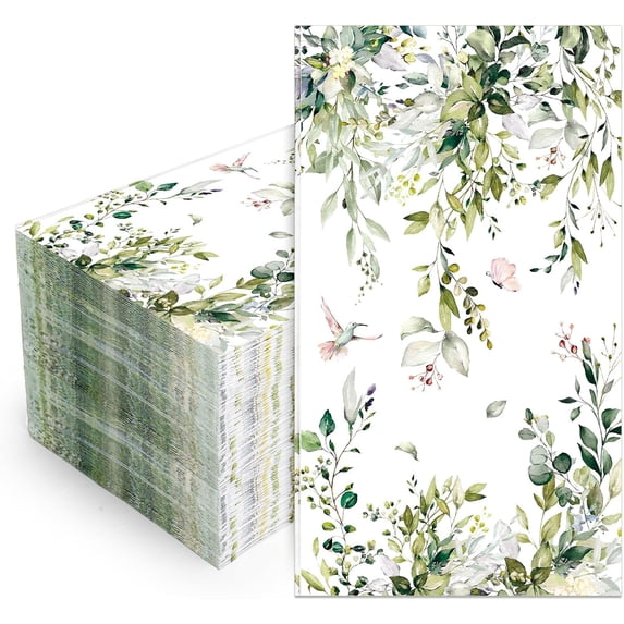 Greenery Floral Guest Napkins Eucalyptus Leaves Disposable Watercolor ...