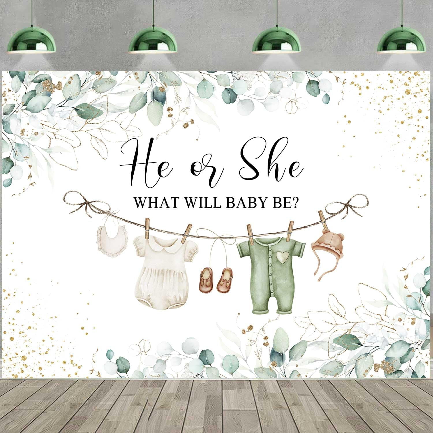 Greenery Gender Reveal Backdrop Banner Boy or Girl Clothes He or She ...
