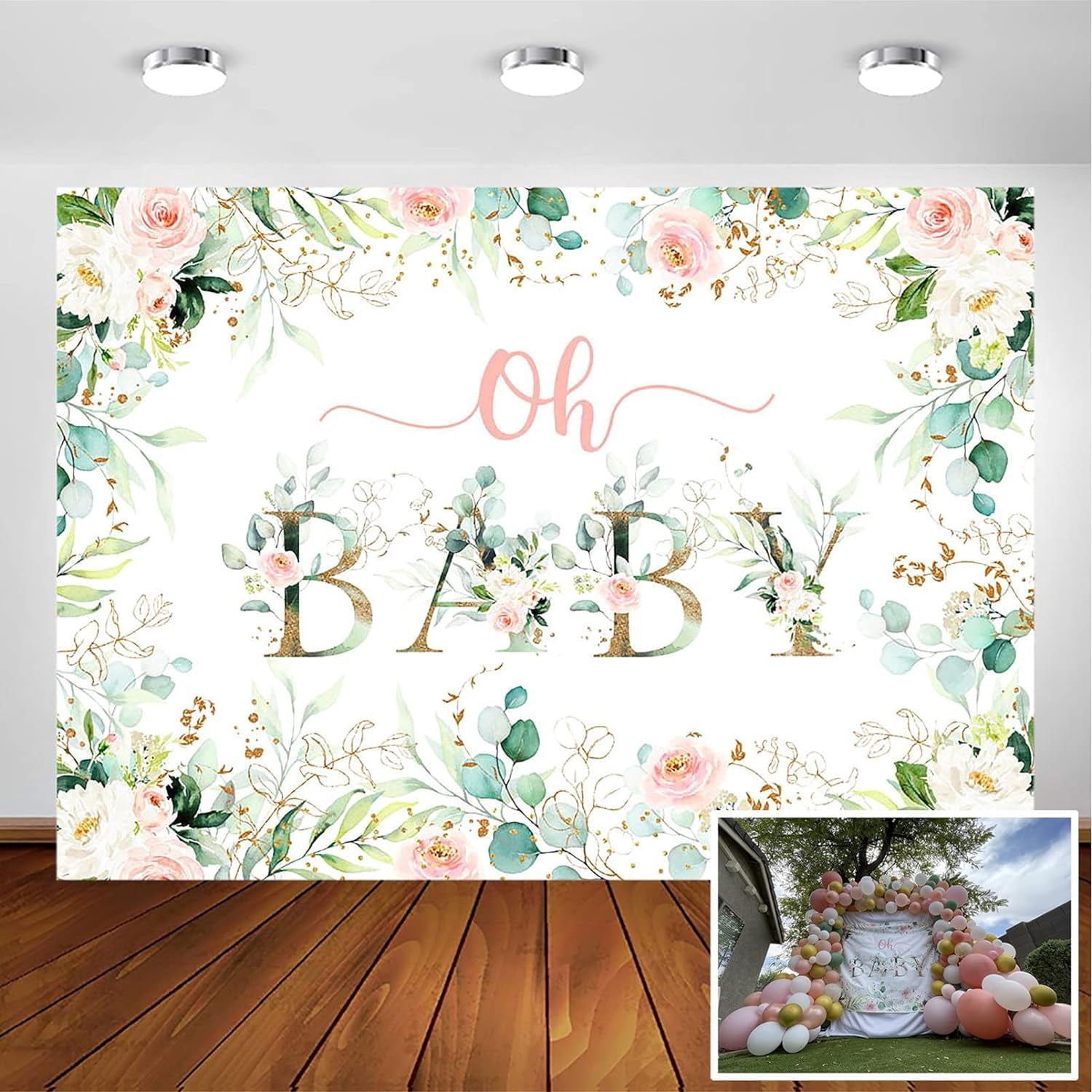 Greenery Girl Oh Baby Backdrop for Baby Shower Decoration Photography ...