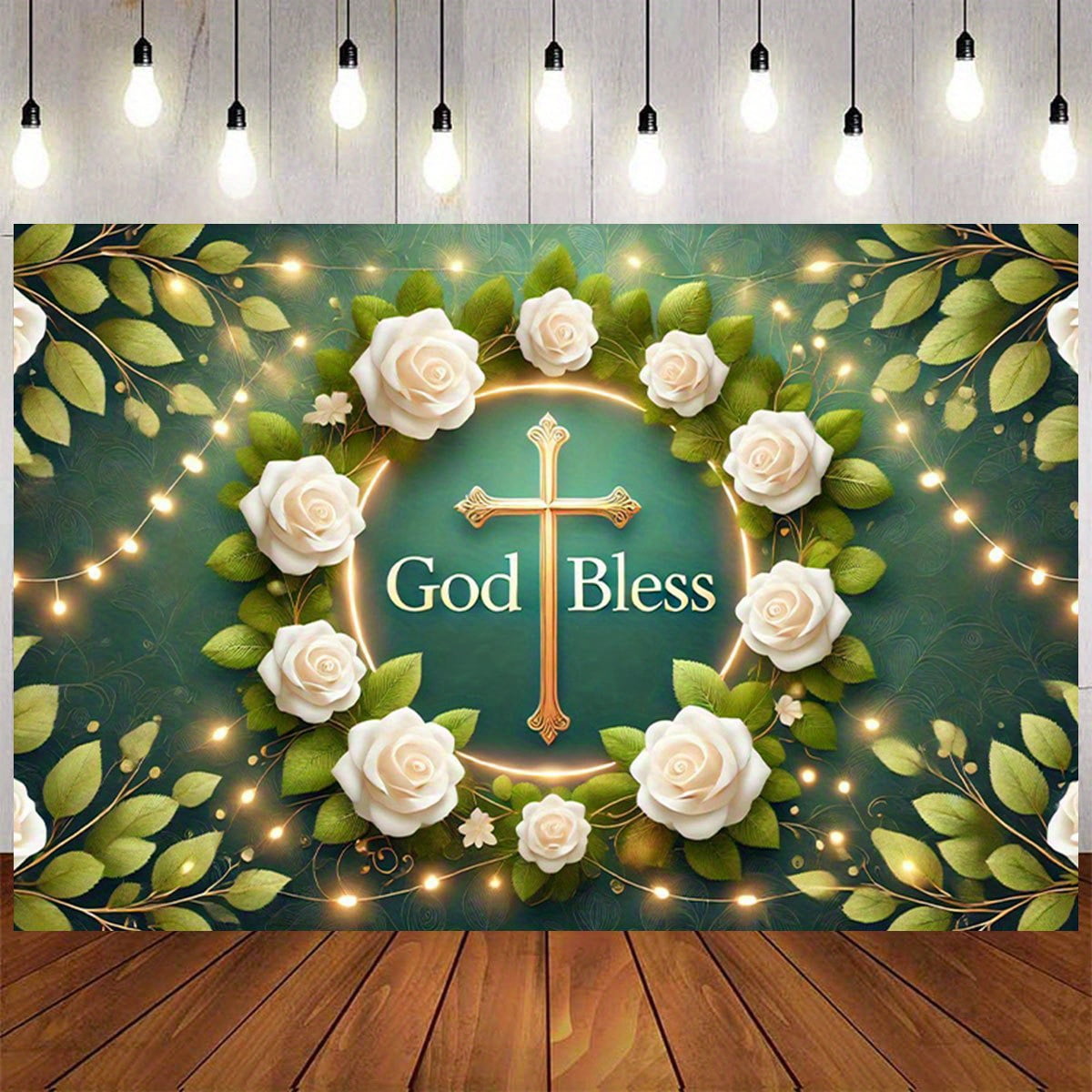 Greenery God Bless Backdrop White Roses Green Leaves First Holy ...