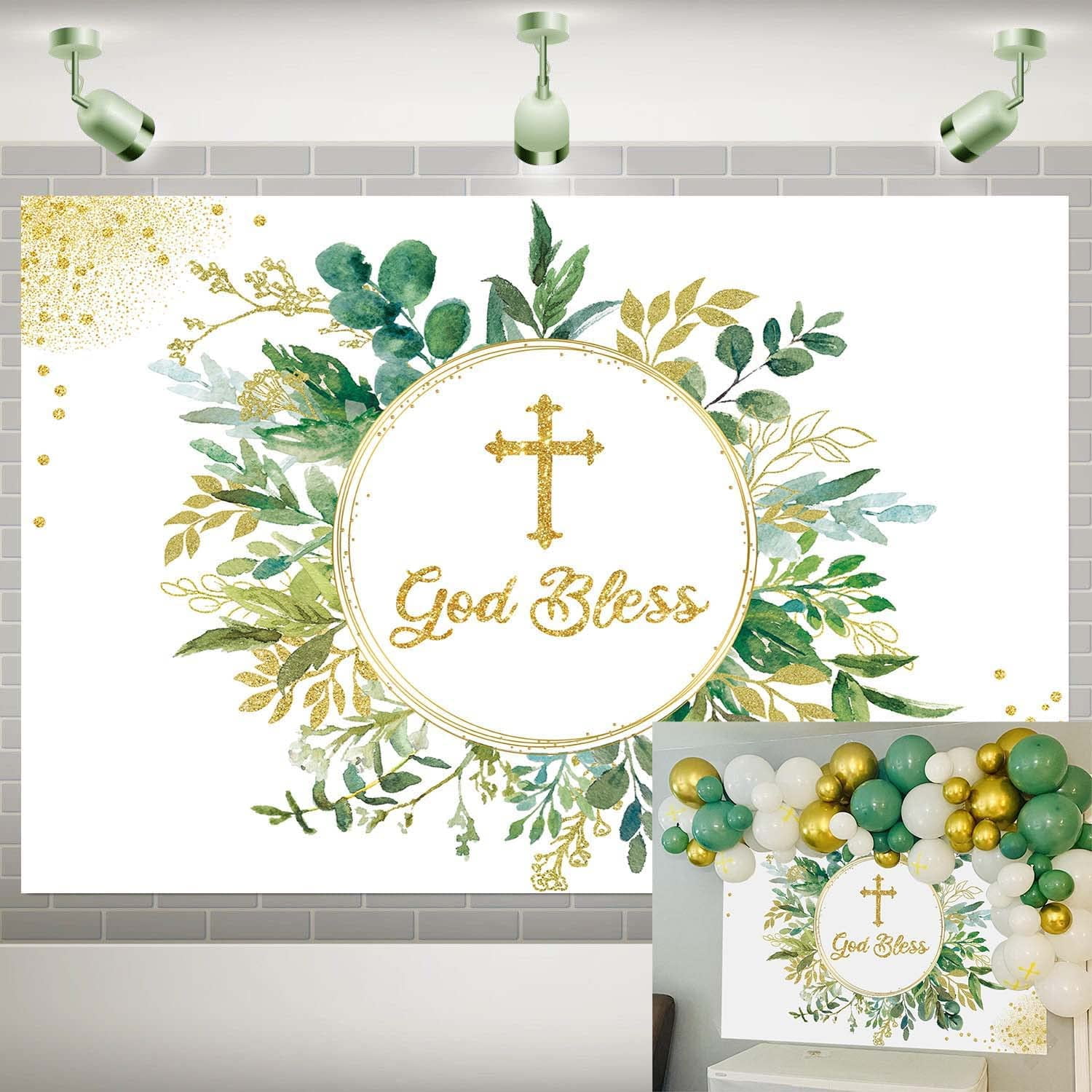 Greenery God Bless Perfect Backdrop First Communion Baptism Decorations ...
