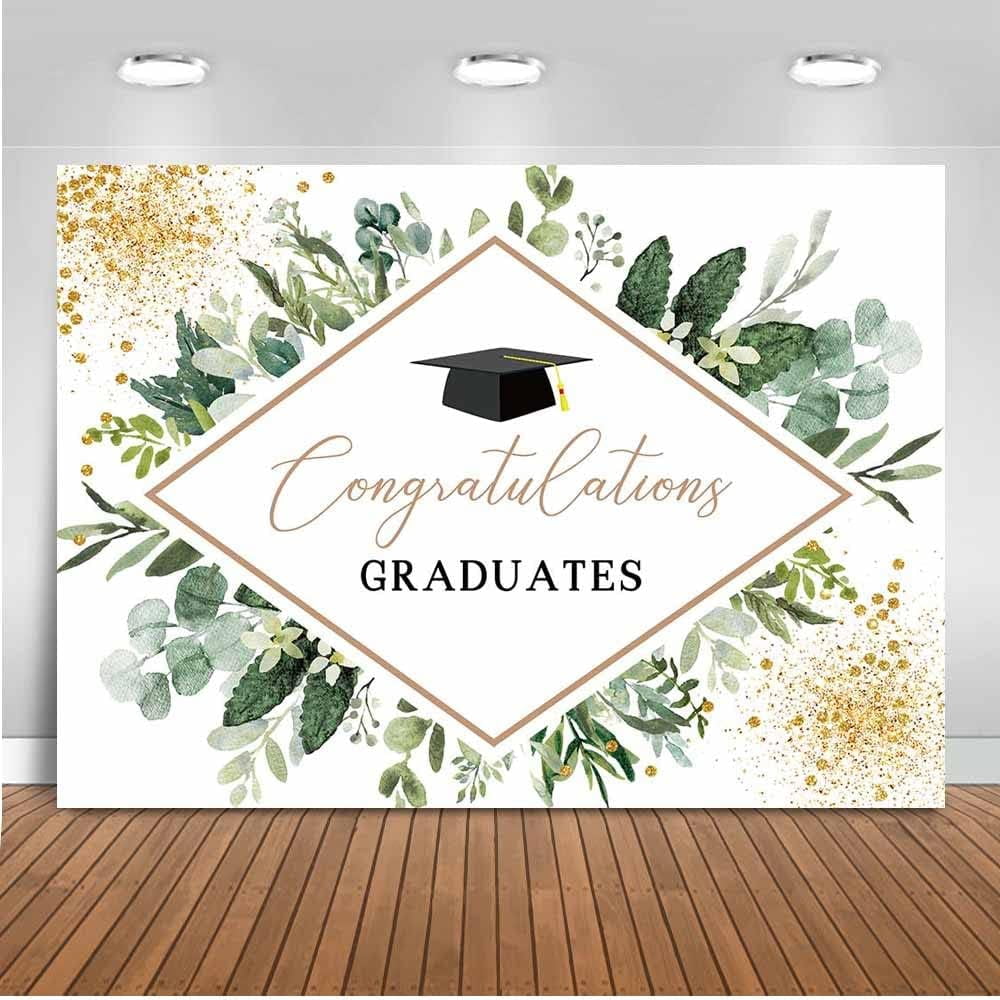 Greenery Graduation Backdrop Greenery Leaves Bachelor Cap Class of 2024 ...